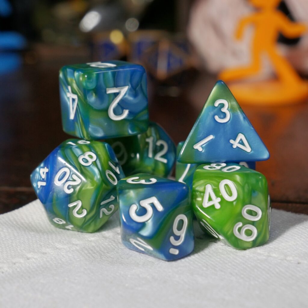 Complete Dice Set - 7x Green Blue Acrylic Dice