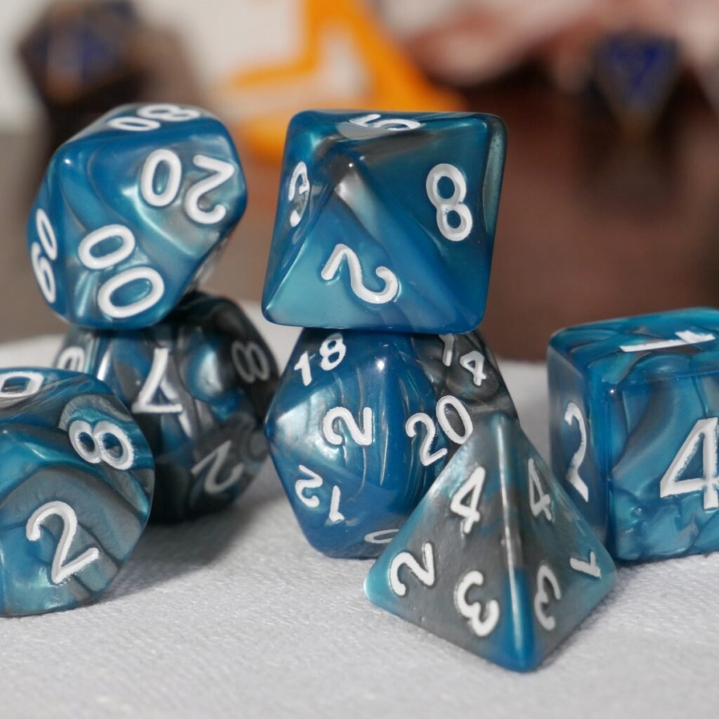 Complete Dice Set - 7x Silver Blue Acrylic Dice