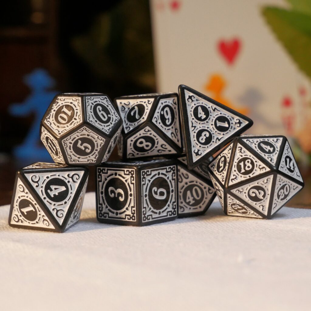 Complete Dice Set - 7x Fancy White Acrylic Dice